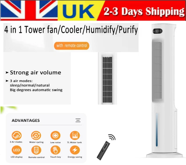 44'' OSCILLATING TOWER Fan Air Cooler 4-in-1 Air Condition Evaporative ...