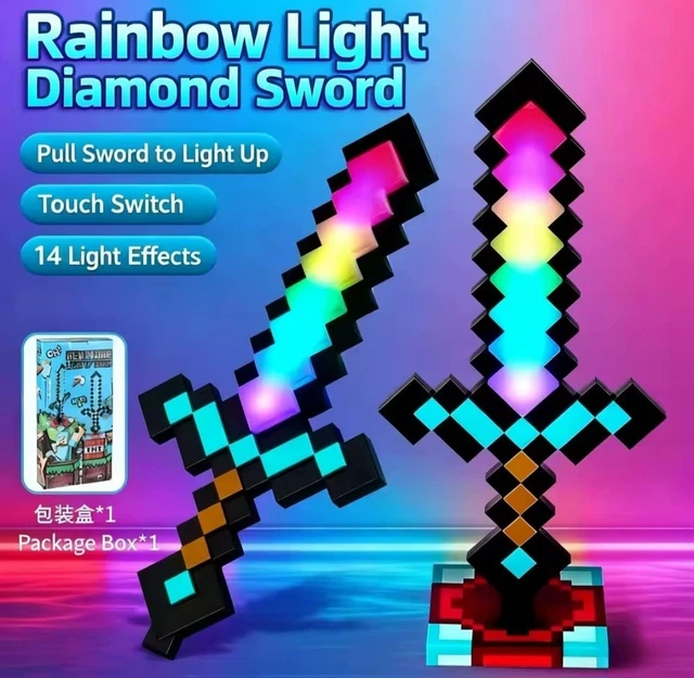 KIDS MINECRAFT SWORD Night Light Color Changing Game Decor Table Lamp ...