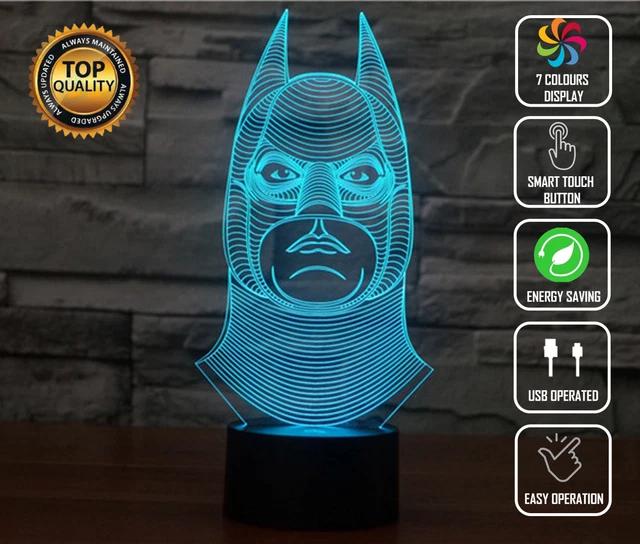 BATMAN KNIGHT MARVEL DC 3D Acrylic LED 7 Colour Night Light Touch Table ...