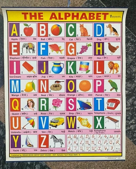 VINTAGE ANCIEN RARE The Alphabet Multicolore Litho Imprimé Tenture ...
