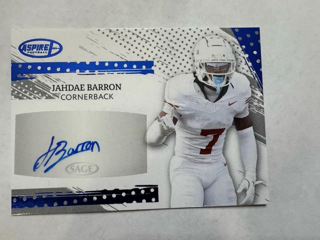 🔥2025 SAGE ASPIRE 🏈 Blue Foil Auto JAHDEE BARRON - Denver Broncos 1st ...