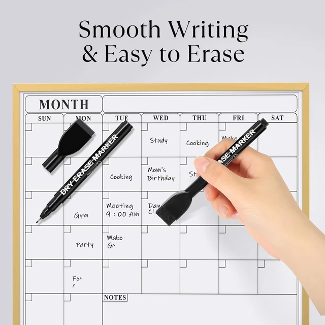 DRY ERASE MARKERS Ultra Fine Tip with Eraser, Black Magnetic Whiteboard ...