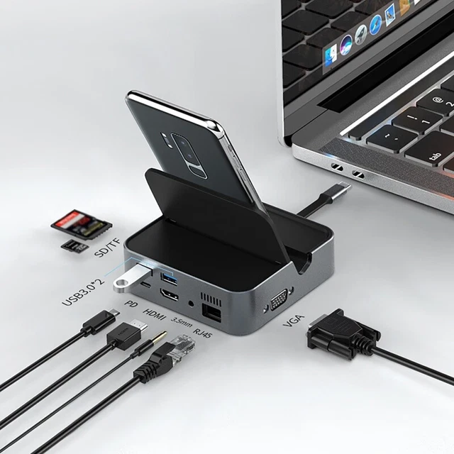 TYPE-C VERTICAL DOCKING Station Charging Base USBC VGA TF Cable 4K HD ...