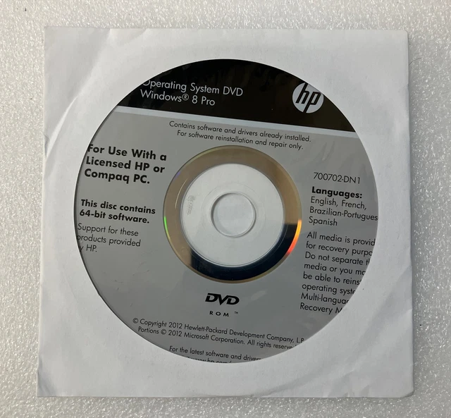 ~ NEW HP Windows 8 Pro 64-bit Reinstallation DVD 4 Languages (No Key ...