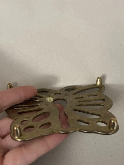 VINTAGE SOLID BRASS Butterfly Trivet Hot Stove Pot or Pan Holder Small ...