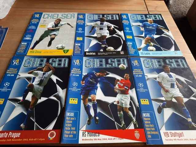 6 EUROPEAN CHELSEA FC Home programmes Season 2003/04 Uefa Champions ...
