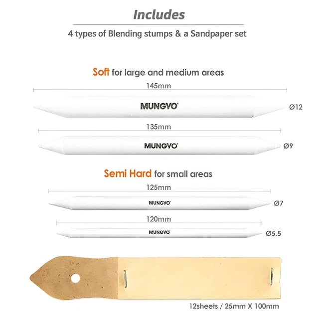 OIL PASTEL BLENDING Stumps and Sandpaper Set for Professional Pastel ...