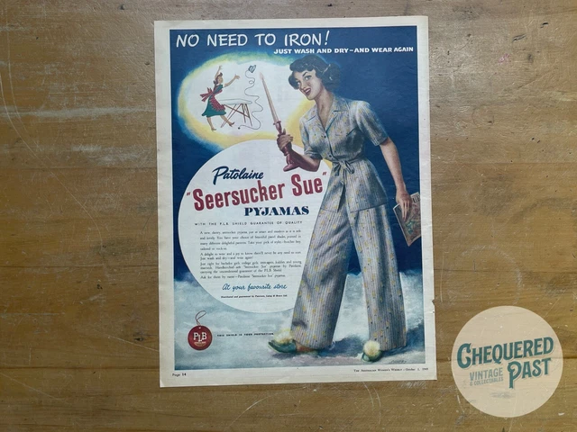 VINTAGE 1949 PATOLINE 'Seersucker Sue' Pyjamas Advertisement Fashion ...
