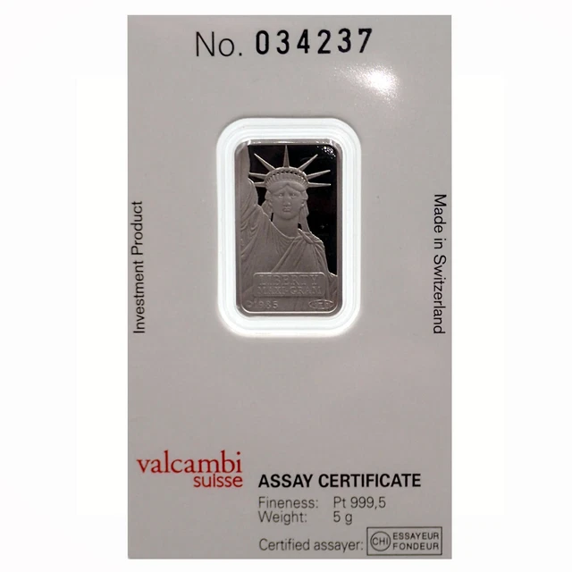 PLATINBARREN CREDIT Suisse/Valcambi Motiv Liberty 5 g .9995 Pt EUR 329 ...