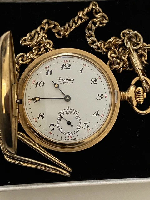 VINTAGE MEN’S POCKET Watch “BENTIMA” Star, G/P 17 Rubis Swiss Mech Move ...