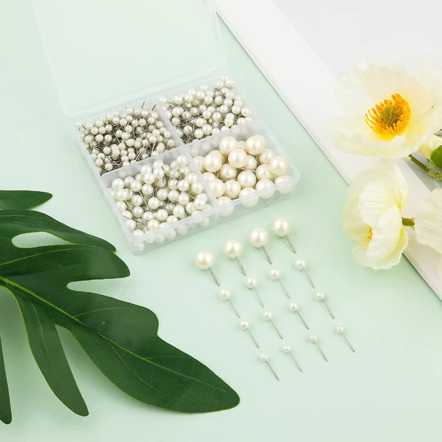525PCS 4/5/6/10MM DIAMETER Push Pins White Pearl Cork Board Tacks EUR ...
