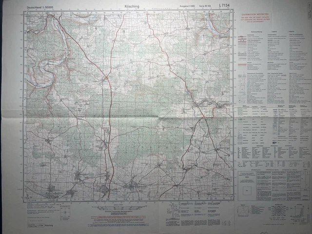 VINTAGE 1971 KÖSCHING Germany Map Ausgabe 2 DMG Air Force US Military ...