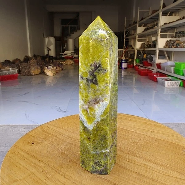 650G NATURAL JADE Stone obelisk Quartz Crystal Energy column Reiki ...