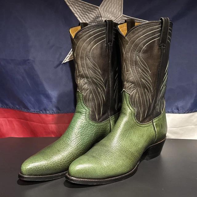 DAVID ESPINOZA HANDMADE in Arizona Bullhide Green Boots men’s Sz 10.5D ...