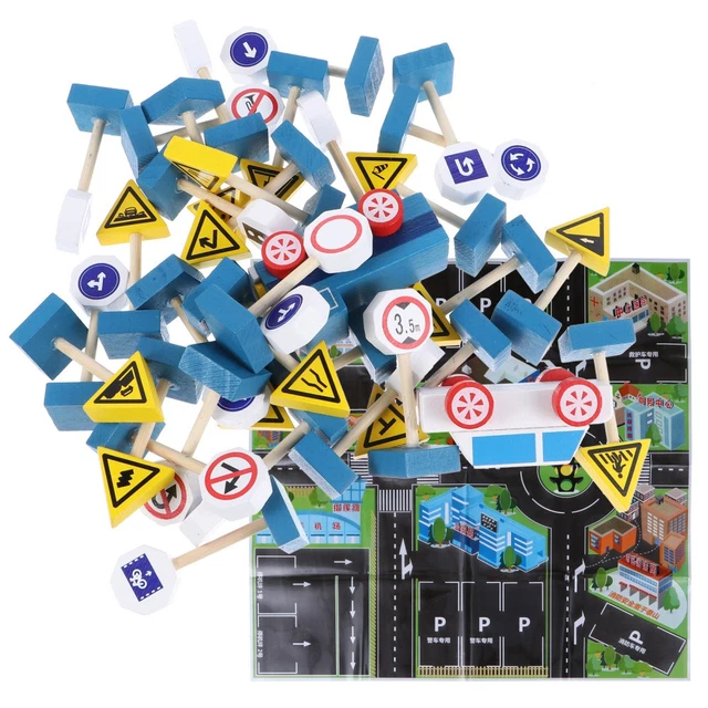 1 SET TRAFFIC Sign Block Wooden Traffic Signs Toy Kids Road Sign ...
