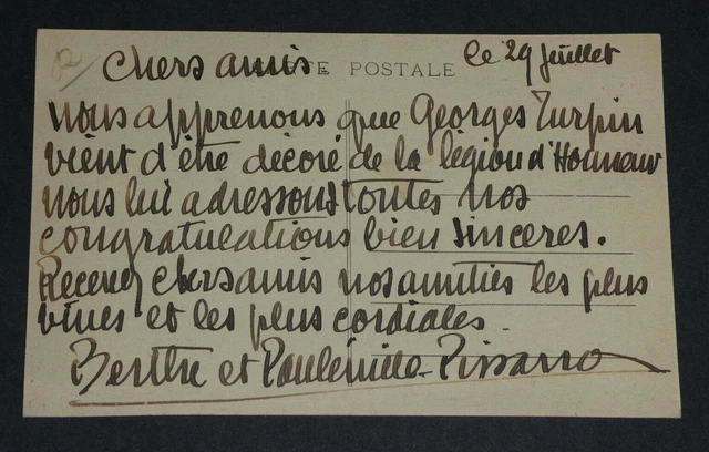 PAUL ÉMILE PISSARRO & son épouse - Carte postale autographe signée EUR ...