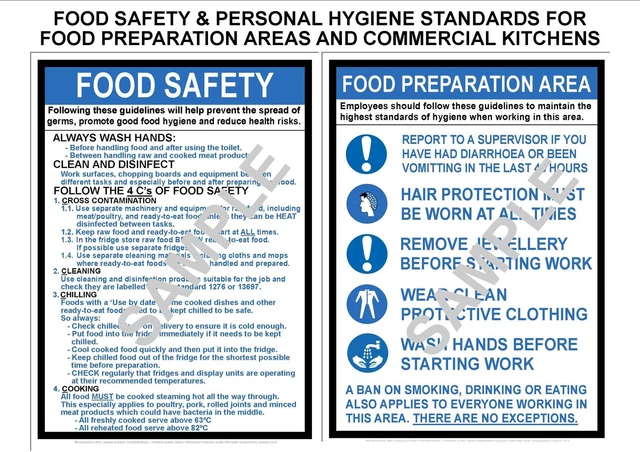 HEALTH SAFETY 2 A4 Laminated Commercial Kitchen Signs Food & Personal ...