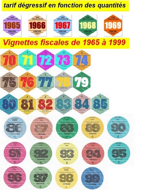 VIGNETTE FISCALE 1965 à 1999 valorisation année production OLDTIMER ...