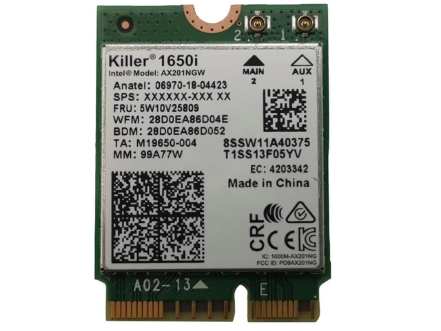 CARTE WLAN INTEL Killer AX1650i AX201NGW Wi-Fi 6 Bluetooth 5 BT5.2 Acer ...