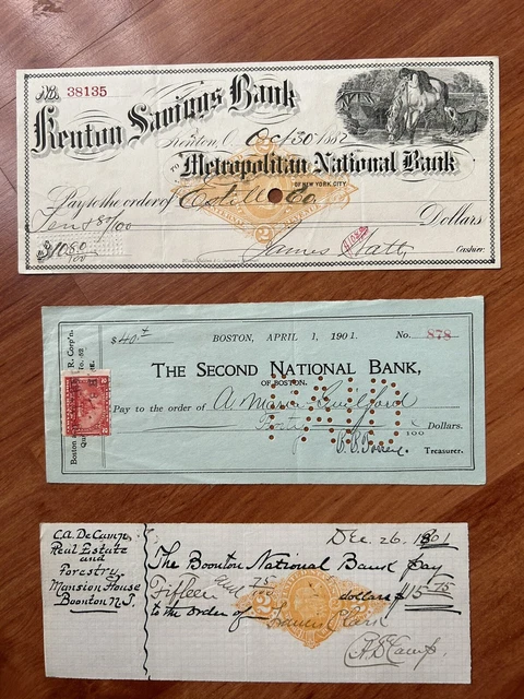 UNITED STATES 1800'S - 1900's: Three Different Old Bank Checks In Lot ...