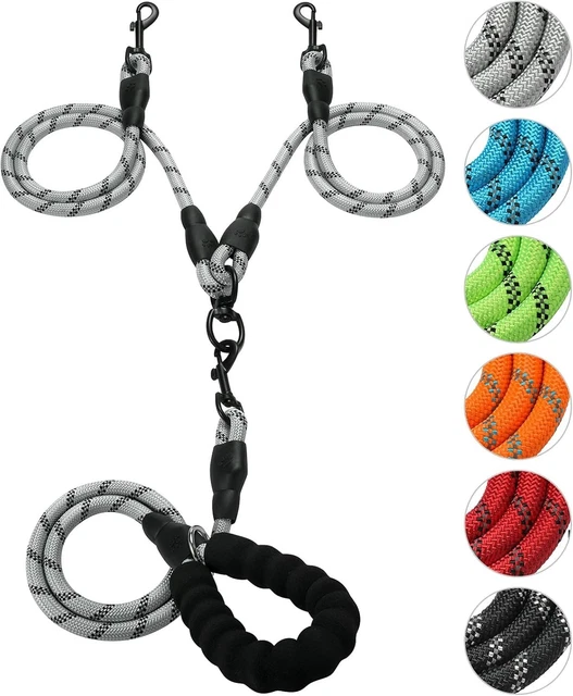 COMFORT GRIP DOUBLE Dog Leash Reflective Tangle-Free Design for Pet ...
