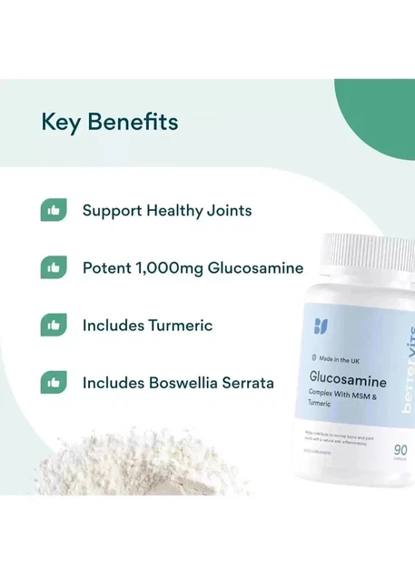 3X BETTERVITS GLUCOSAMINE Complex With MSM & Turmeric 90 Capsules £19. ...