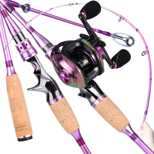 FISHING ROD COMBO Purple Carbon Fiber Baitcast Rod 19+1BB Baitcasting ...