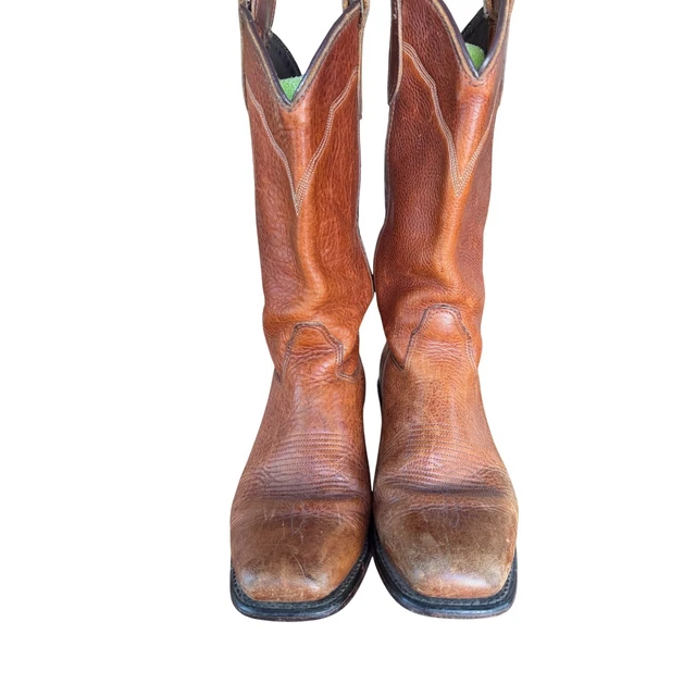 DOUBLE H MENS Brown Leather Square Toe Western Cowboy Boots Made in USA ...