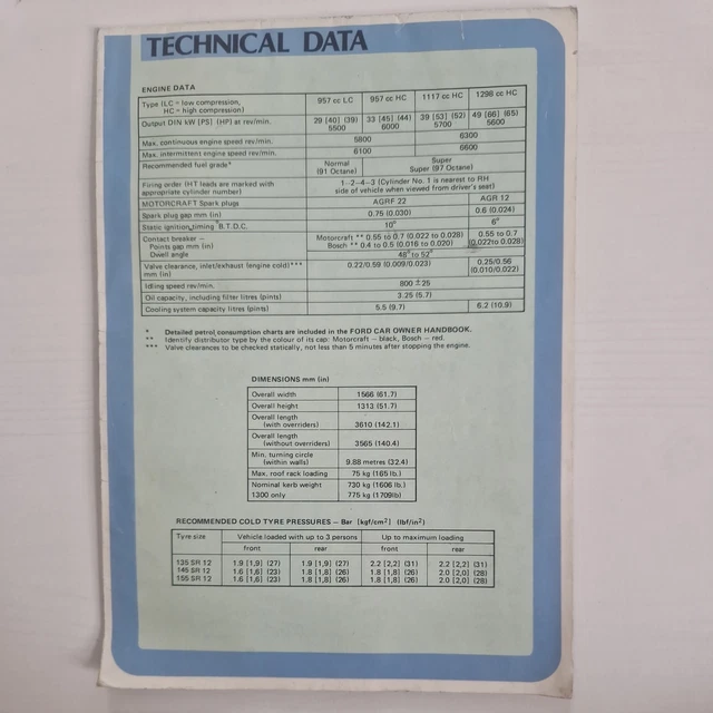 VINTAGE OFFICIAL FORD Fiesta MK1 Operating Guide Brochure 1976 14th ...