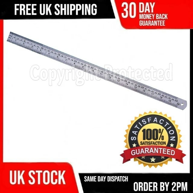 LARGE LONG METAL Ruler Dual Markings 50Cm 20" Stainless Steel Metric ...