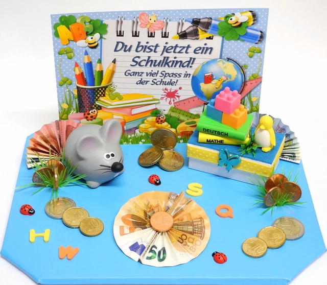 GELDGESCHENK EINSCHULUNG SCHULANFANG ☘ JUNGE ☘ Maus Geschenkschachtel Deko blau EUR 15,95 ...