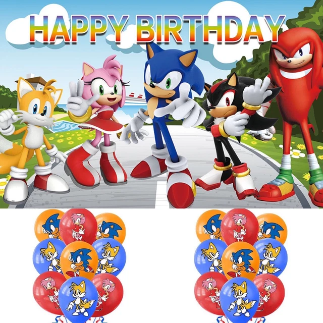 SONIC HEDGEHOG HAPPY Birthday Backdrop Decorations 10 Free Balloons ...