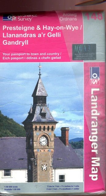 LAMINATED MAP OF Presteigne & Hay on Wye. 2½ inches = 1 mile. £6.00 ...