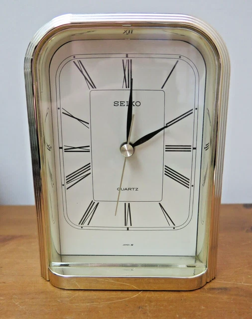 WORKING VINTAGE SEIKO Quartz Mantle Clock Silver Tone 7" High £19.99 ...