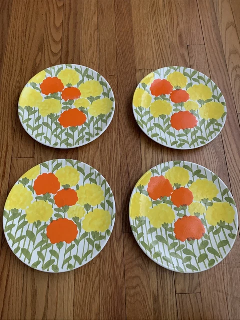 VTG ERNESTINE SALERNO Italy Pottery Dinner Plates Set Of 4 MCM Floral ...