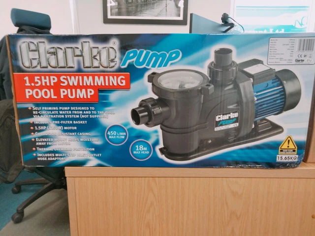 CLARKE SPP15A 1.5HP Swimming Pool Pump (450l/min, 230v, Max 18 Mtr Head ...
