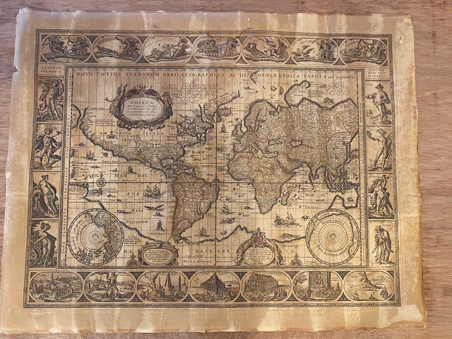 EXTREMELY RARE 18TH Century Blaeu World Map From Copperplate Hand ...