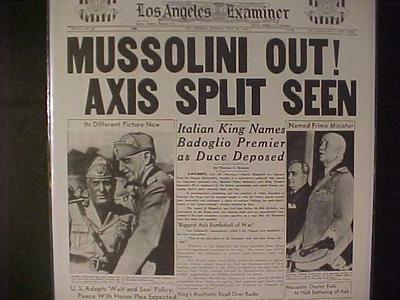 VINTAGE NEWSPAPER HEADLINE ~World War 2 Nazi Mussolini Out Army Falls ...