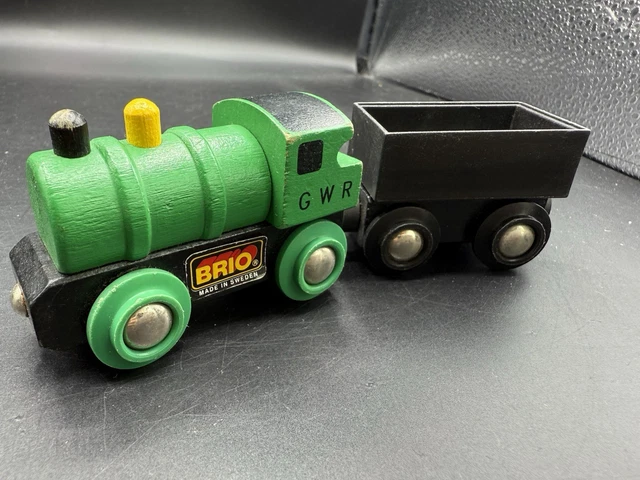 BRIO WOODEN GREEN Great Western Railway Toy Train Engine & Cargo Truck ...