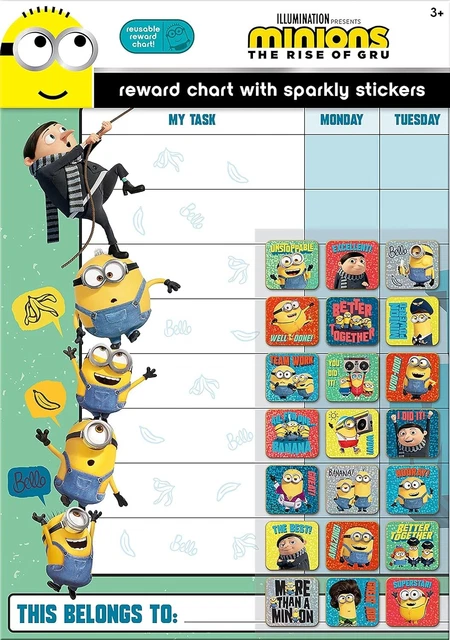 MINIONS RISE OF GRU REWARD CHART with 56 Stickers MEGA STICKER PACK ...
