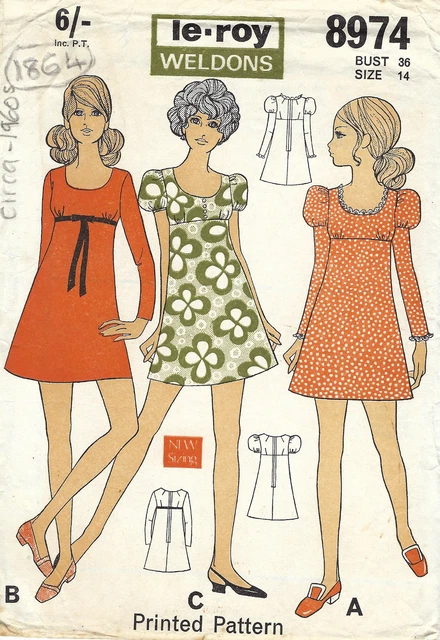 1960S VINTAGE SEWING Pattern B36" DRESS (1864) Barbara Hulanicki (Biba ...