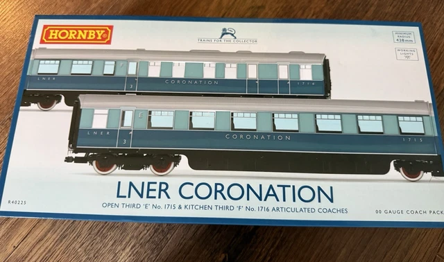 HORNBY R40225 LNER Coronation Open Third, & Kitchen Third, Coach Pack E ...
