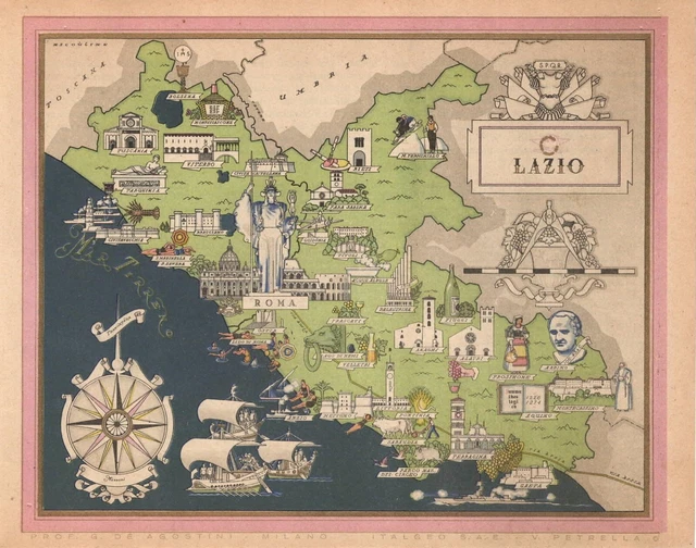 CARTA GEOGRAFICA ANTICA LAZIO 1943 Antique map EUR 15,00 - PicClick IT