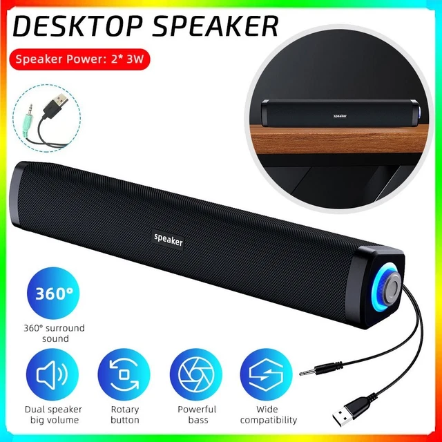 USB LOUDSPEAKER WIRED Sound Bar Computer Speaker Subwoofer PC Laptop ...