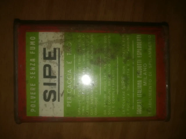 SCATOLA DI LATTA Pubblicitaria Polvere Da Sparo Senza Fumo Sipe Caccia ...
