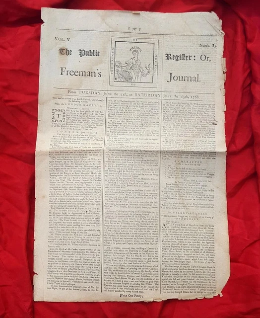 RARE 1768 JOURNAL The Freeman's Journal Dublin, Irlande EUR 257,29 ...