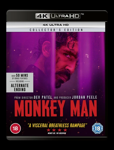 MONKEY MAN (4K UHD Blu-ray) Zakir Hussain Dev Patel Vipin Sharma ...