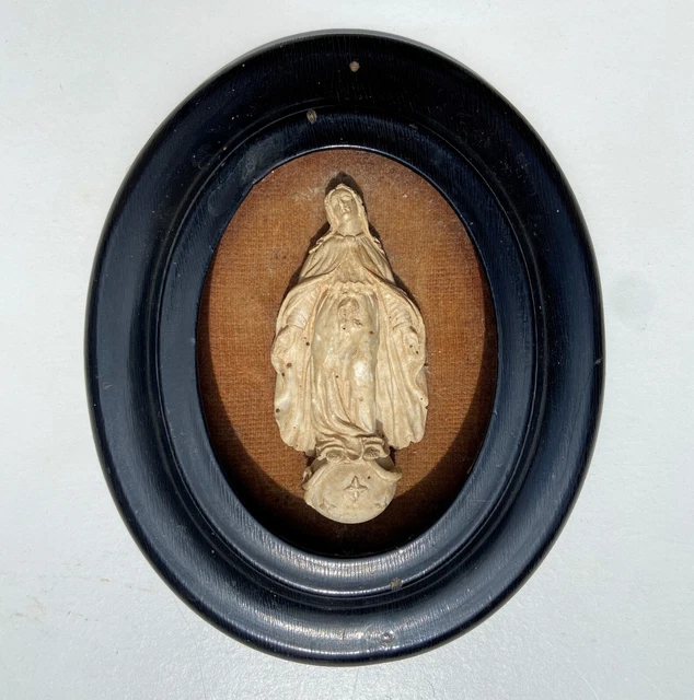 CADRE RELIQUAIRE SCULPTURE de la Vierge Marie sur un globe étoilé XIXe ...