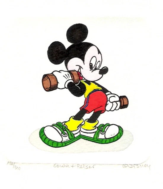 WALT DISNEY MICKEY Mouse Lifting Weights Hand Painted Ltd Ed Etching ...