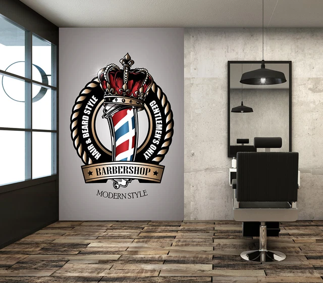 3D CROWN E4061 Hair Cut Barber Shop Wallpaper Mural Wall Print Murals ...